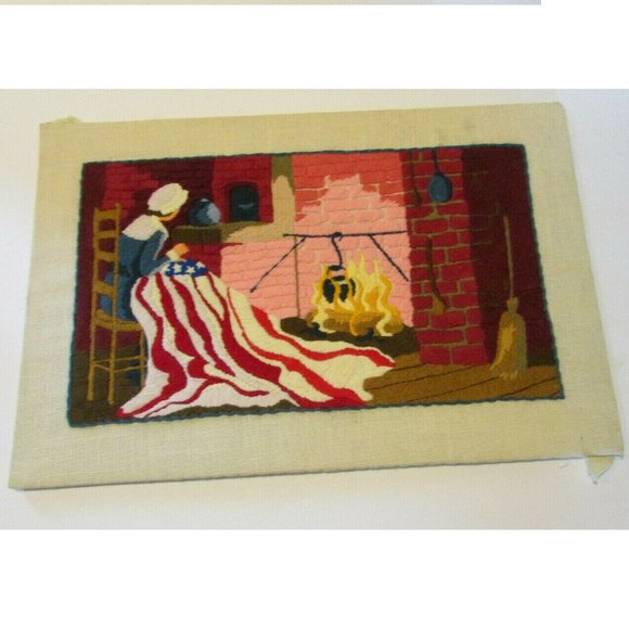 Accents | Vintage Needlepoint Betsy Ross Sewing Flag Needle Point ...